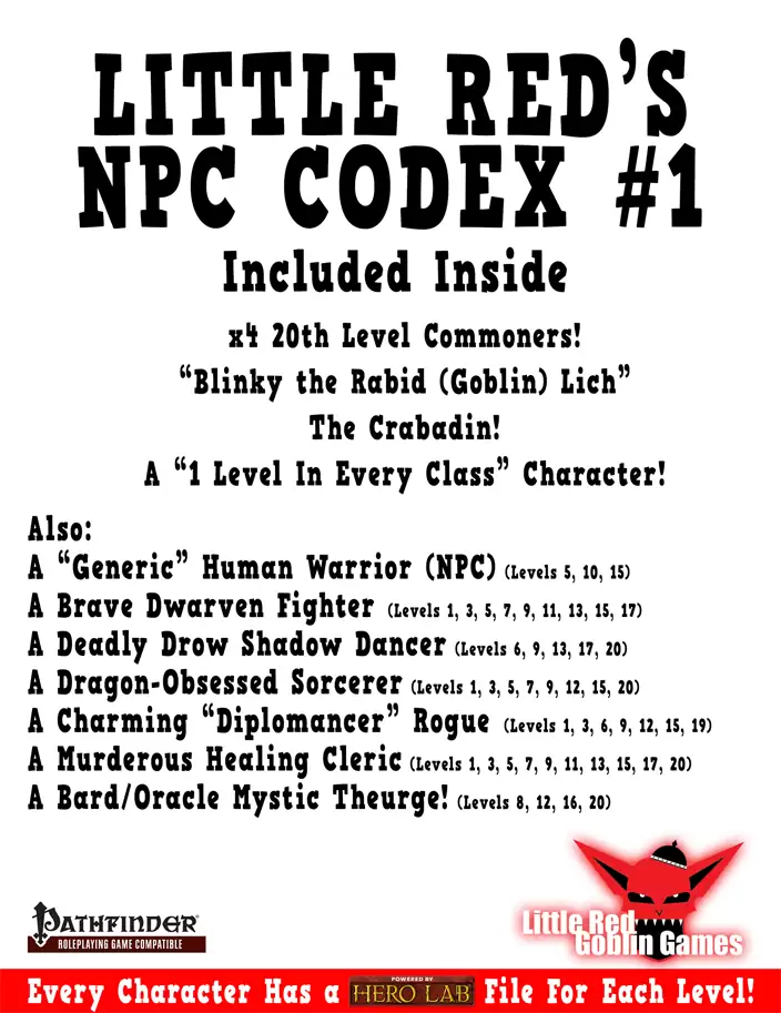 Little Red's NPC Codex #1 - Little Red Goblin Games | Pathfinder (1st ...