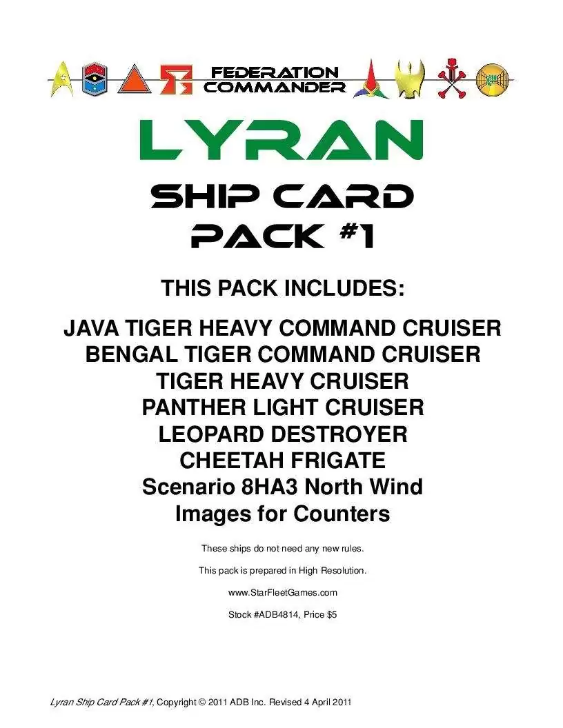 Federation Commander: Lyran Ship Card Pack #1 - Amarillo Design Bureau ...