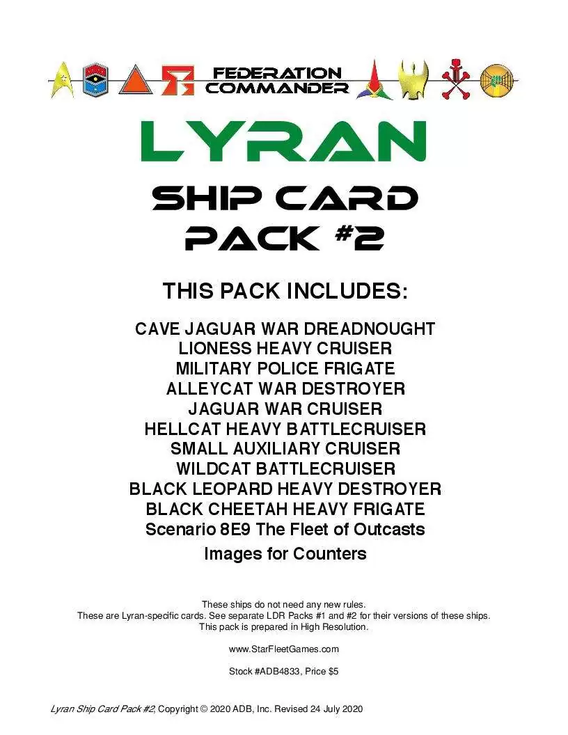 Federation Commander: Lyran Ship Card Pack #2 - Amarillo Design Bureau ...