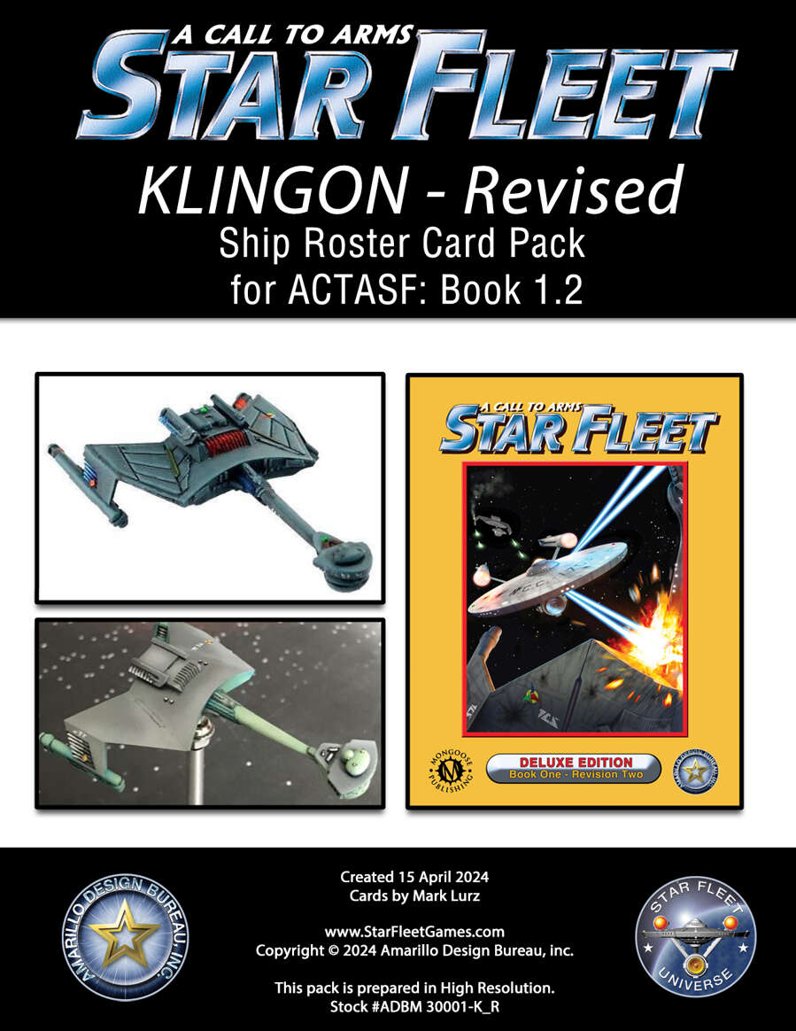 A Call to Arms: Star Fleet Book 1.2: Klingon Ship Roster Card Pack Revised - Amarillo Design ...