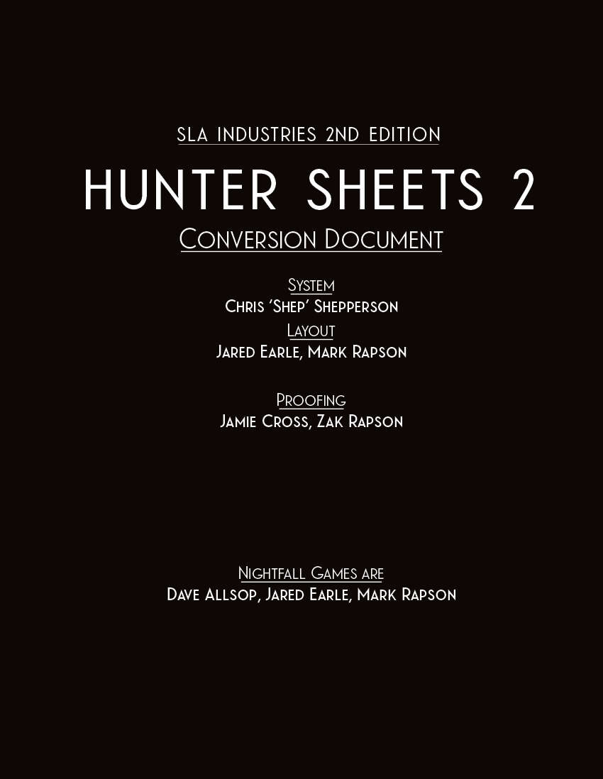SLA Industries 2nd Edition: Hunter Sheets Issue 2 Conversion ...