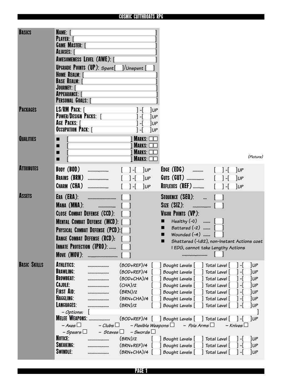 Cosmic Cutthroats RPG Form-Fill Character Sheet - Imperfekt Gammes ...