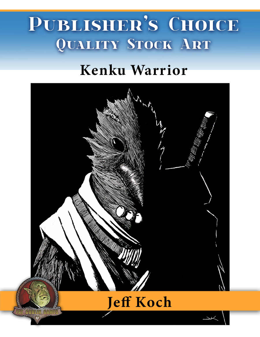Publisher's Choice - Jeffrey Koch (Kenku Warrior BW) - Jeff Koch Stock Art | Line Art | DriveThruRPG