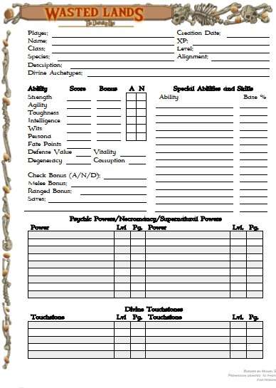 Wasted Lands: The Dreaming Age Form Fillable Character Sheet - Elf Lair ...