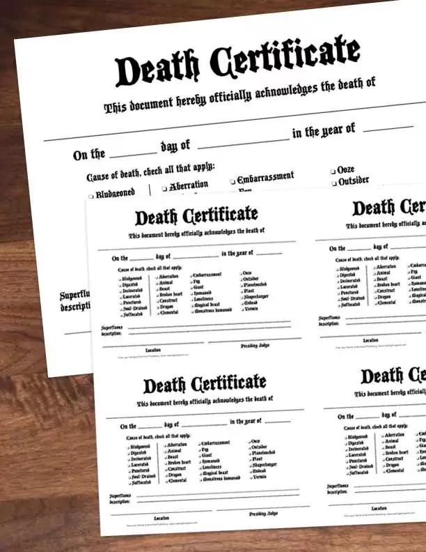 Character Death Certificate - Stormlord Publishing | DriveThruRPG