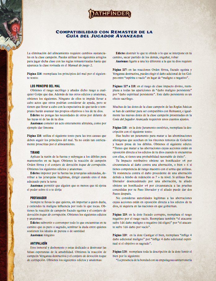Pathfinder 2a ed. - Compatibilidad con Remaster de la Guía del jugador ...