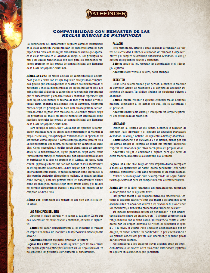 Pathfinder 2a ed. - Compatibilidad con Remaster de las Reglas Básicas ...