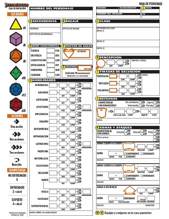 Pathfinder 2ª ed.- Hoja de personaje Caja de iniciación - Devir ...