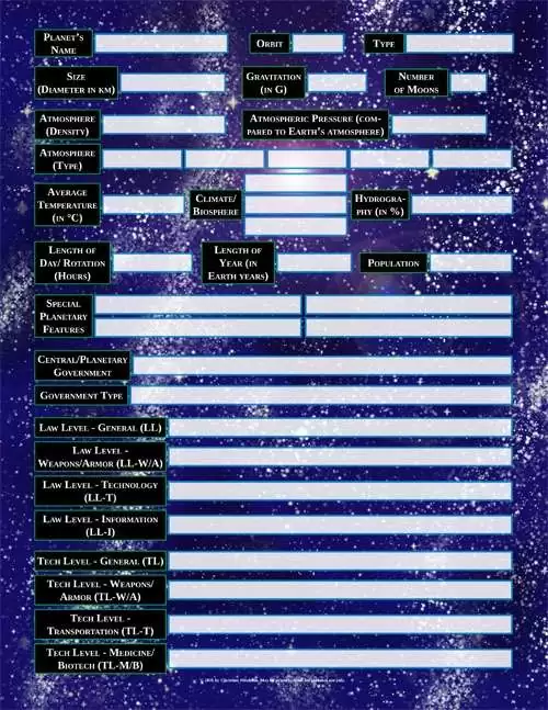 Planet Creation Sheet - Nienhaus Games | DriveThruRPG