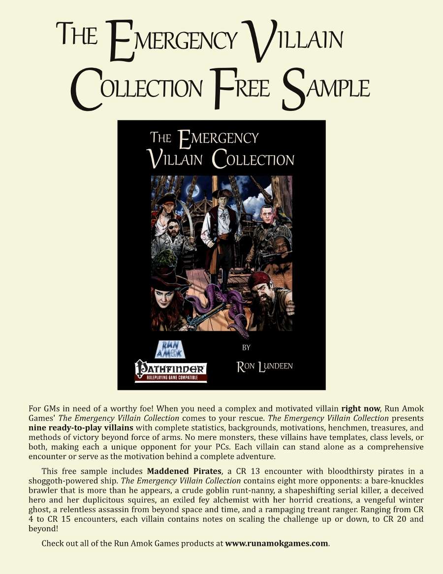 Emergency Villain Collection Free Sample - Run Amok Games | DriveThruRPG