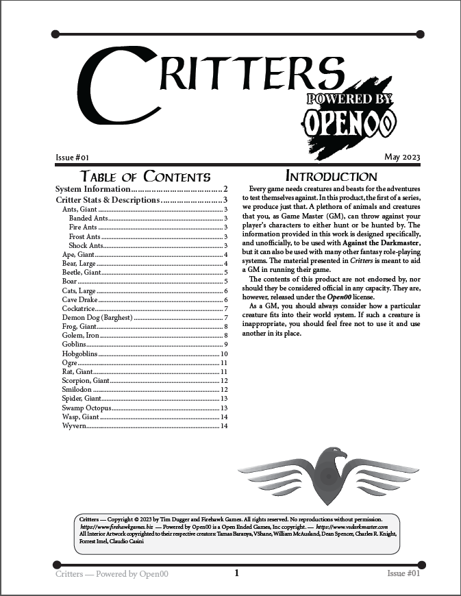 Critters - Issue 01 - Firehawk Games | Powered by Open00 | DriveThruRPG