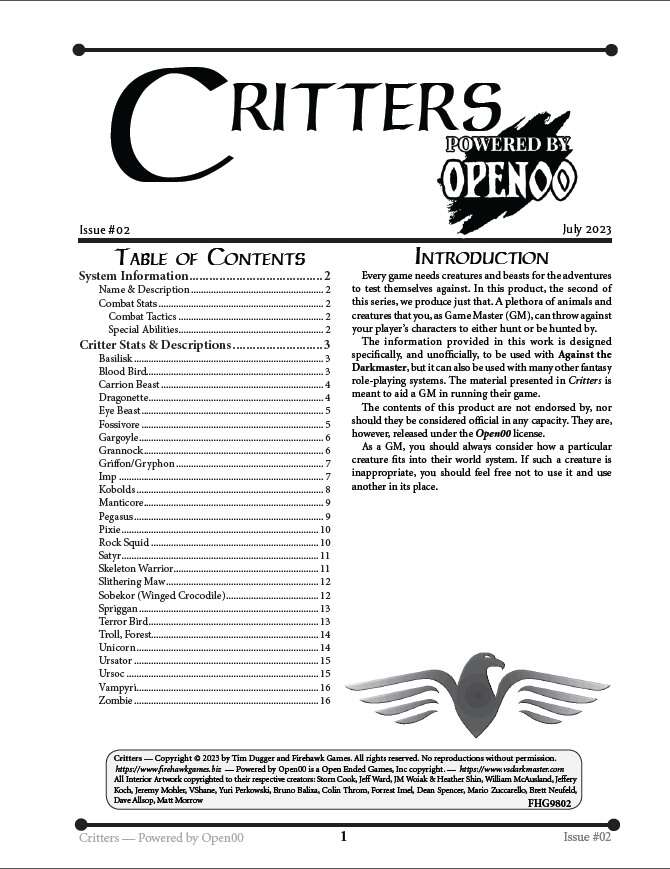 Critters - Issue 02 - Firehawk Games | Powered by Open00 | DriveThruRPG