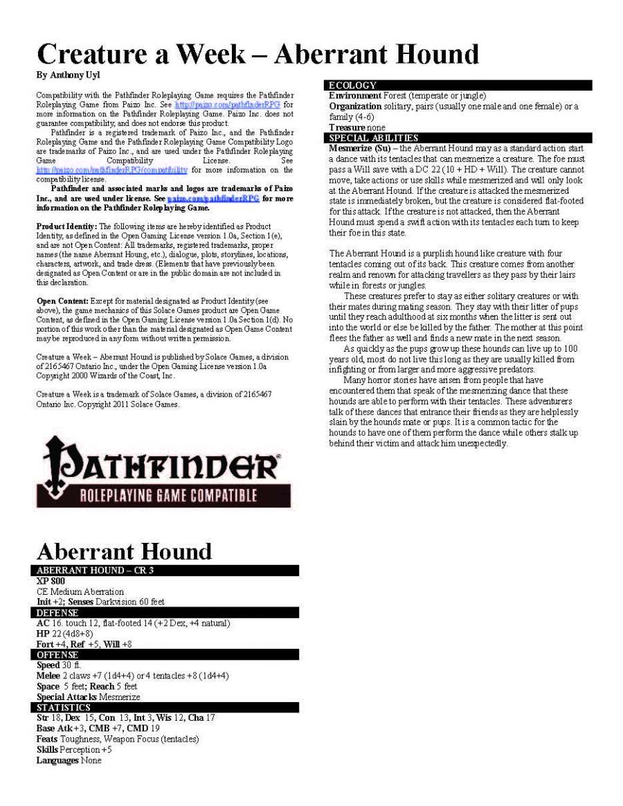 Creature of the Week - Aberrant Hound - Solace Games | DriveThruRPG