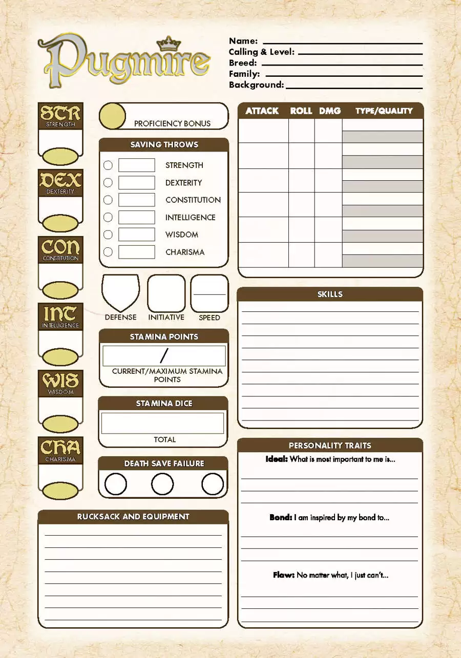 Pugmire Interactive Character Sheet - Onyx Path Publishing | Pugmire ...