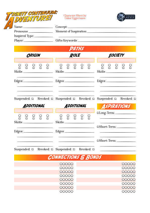 TC: Adventure! 4-pages character sheet A4 - Onyx Path Publishing ...