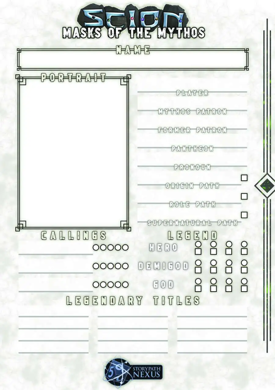 Scion 2nd Edition A5 Character Booklet - Onyx Path Publishing ...