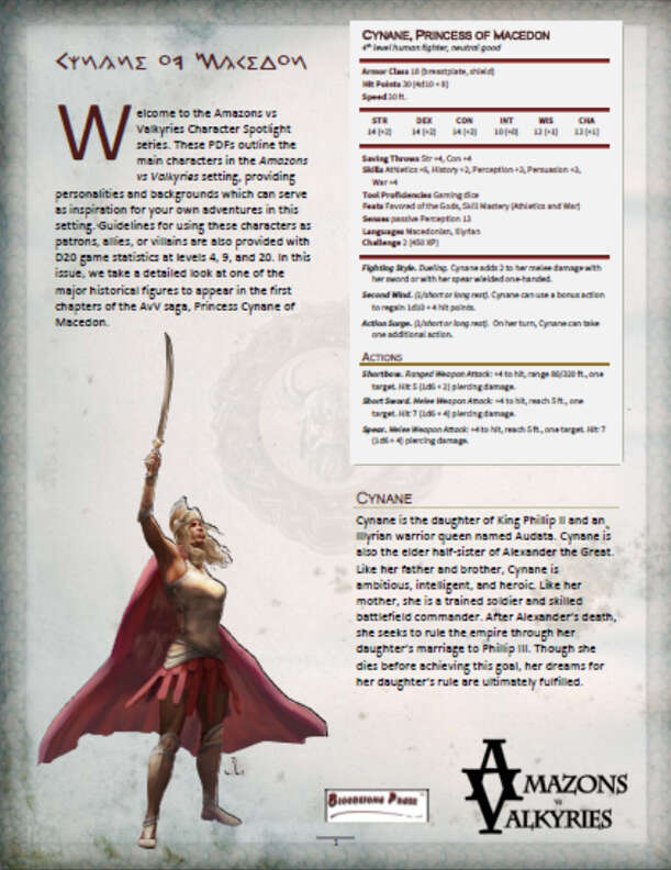 Amazons vs Valkyries Character Spotlight: Cynane - Bloodstone Press ...