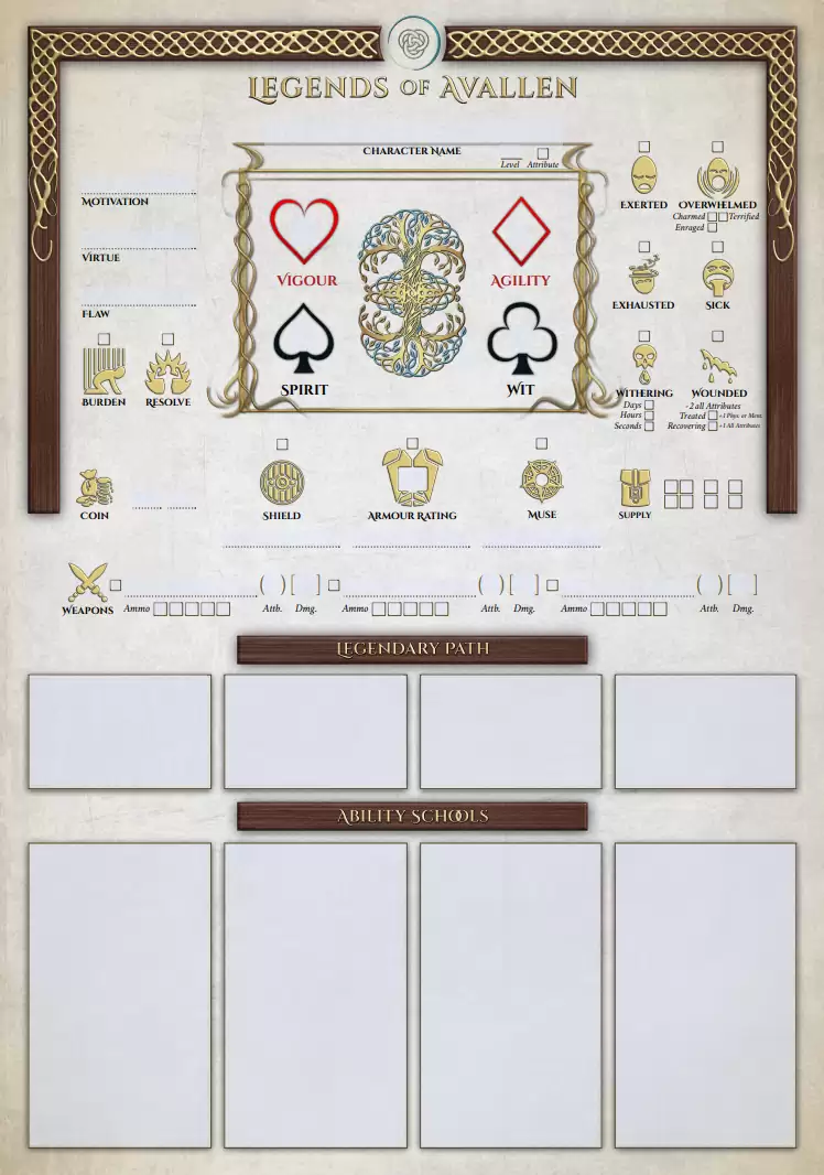 Legends of Avallen - Character Sheets - FREE - Modiphius | Other ...