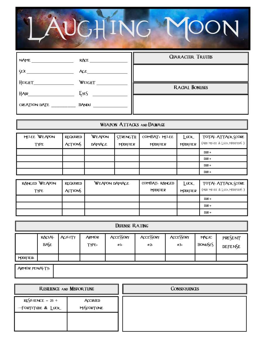 Laughing Moon Character Sheet (Basic) - Laughing Moon | DriveThruRPG