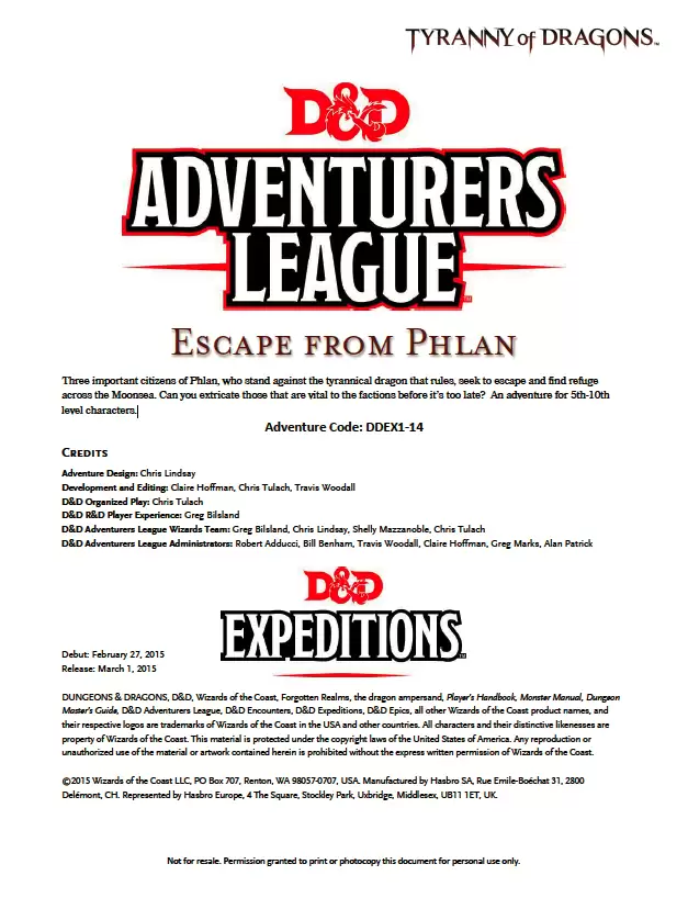 DDEX1-14 Escape from Phlan (5e) - Wizards of the Coast | D&D 5th ...