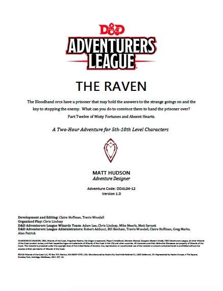 DDAL04-12 The Raven (5e) - Wizards of the Coast | Ravenloft | D&D 5th ...