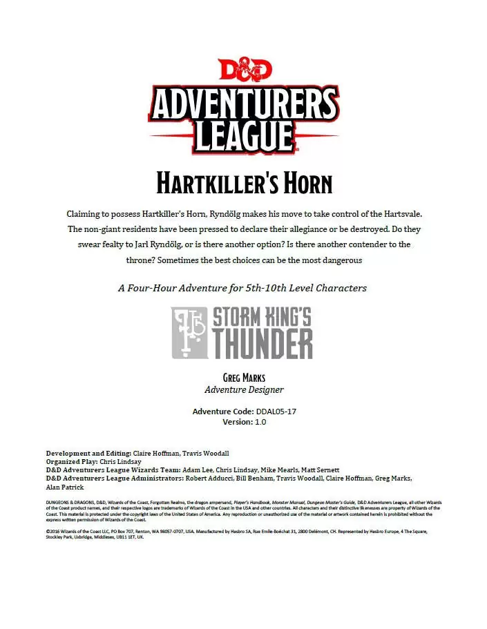 DDAL05-17 Hartkiller's Horn (5e) - Wizards of the Coast | DriveThruRPG