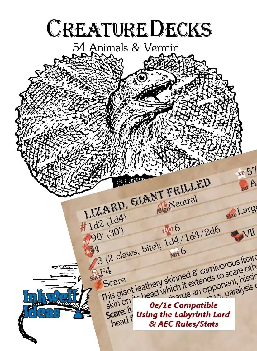 Creature Decks: 0e/1e RPG Animals - Inkwell Ideas | Creature Decks 0e/1e Fantasy | DriveThruRPG