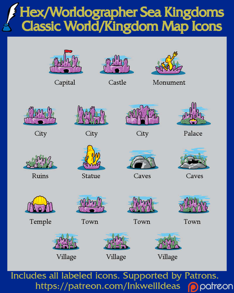 Hex/Worldographer Classic Style Sea Kingdom World Map Icons - Inkwell ...