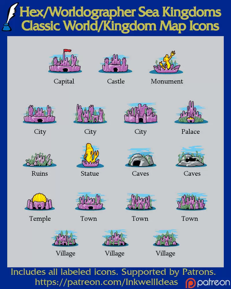 Hex/Worldographer Classic Style Sea Kingdom World Map Icons - Inkwell ...