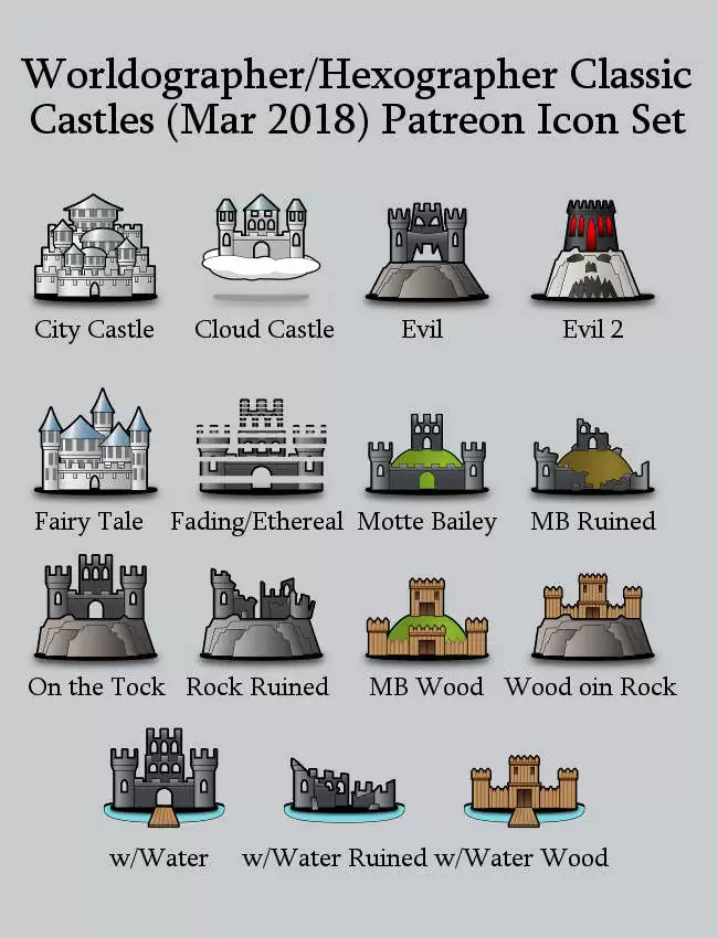 Hex/Worldographer Classic Style Castles World Map Icons - Inkwell Ideas ...