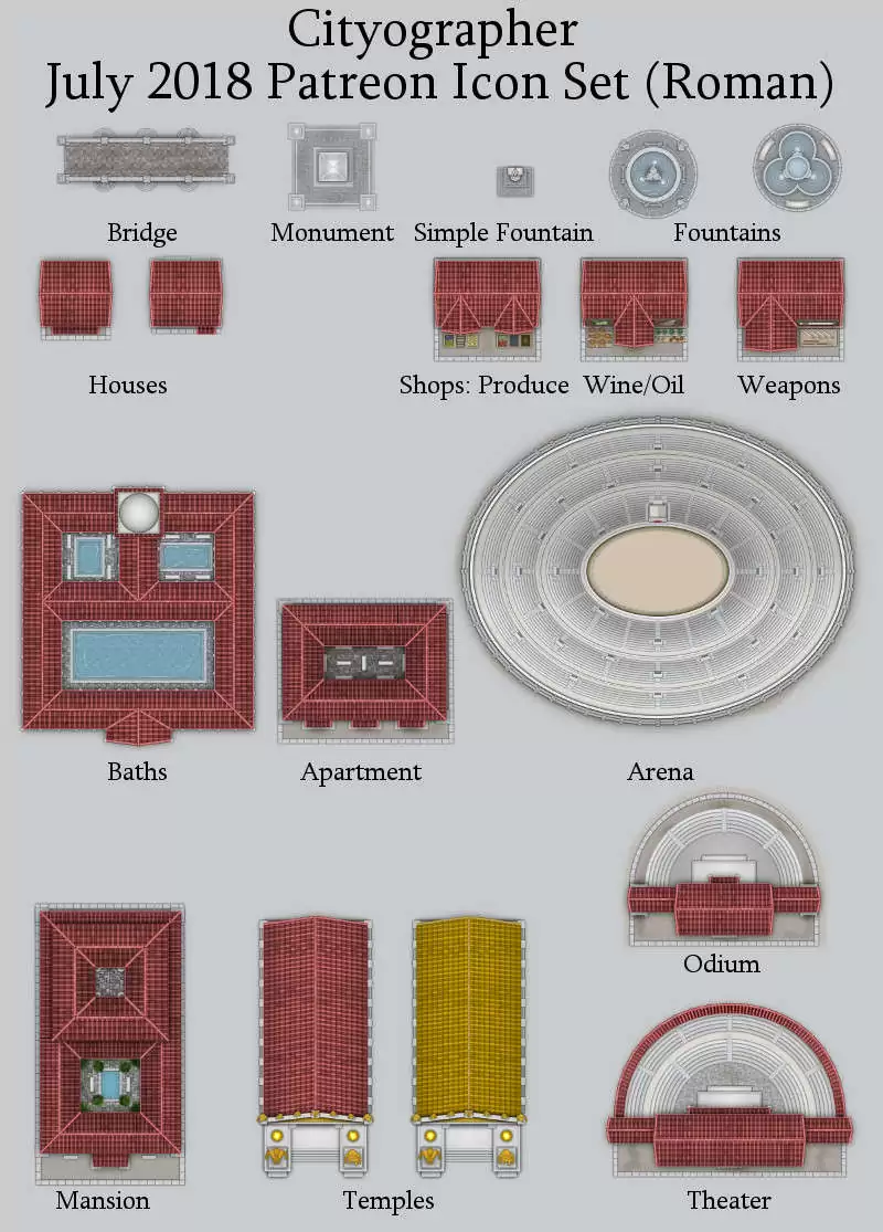 Cityographer Roman City Map Icons (Any Editor) - Inkwell Ideas | Map Icon Packs | DriveThruRPG