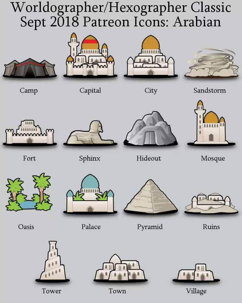 Hex/Worldographer Classic Style Arabian World Map Icons - Inkwell Ideas ...