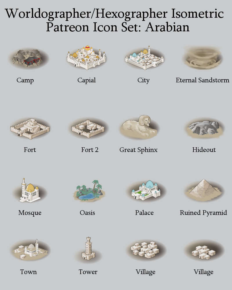 Worldographer Isometric Style Arabian World Map Icons - Inkwell Ideas ...