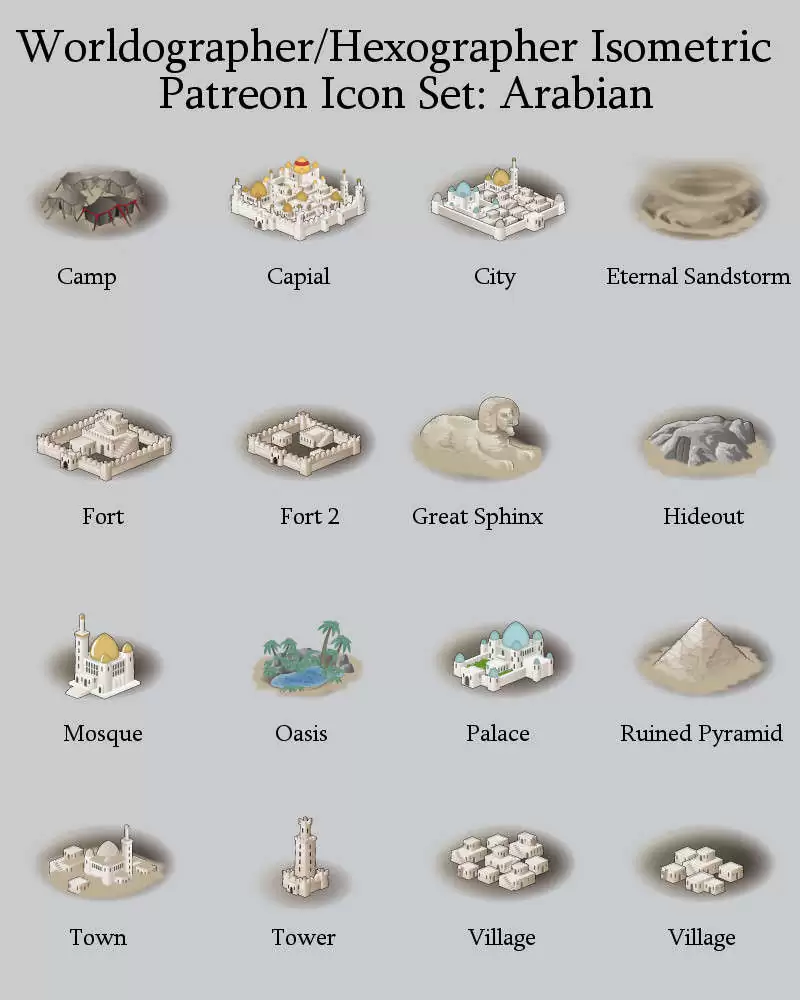 Worldographer Isometric Style Arabian World Map Icons - Inkwell Ideas ...