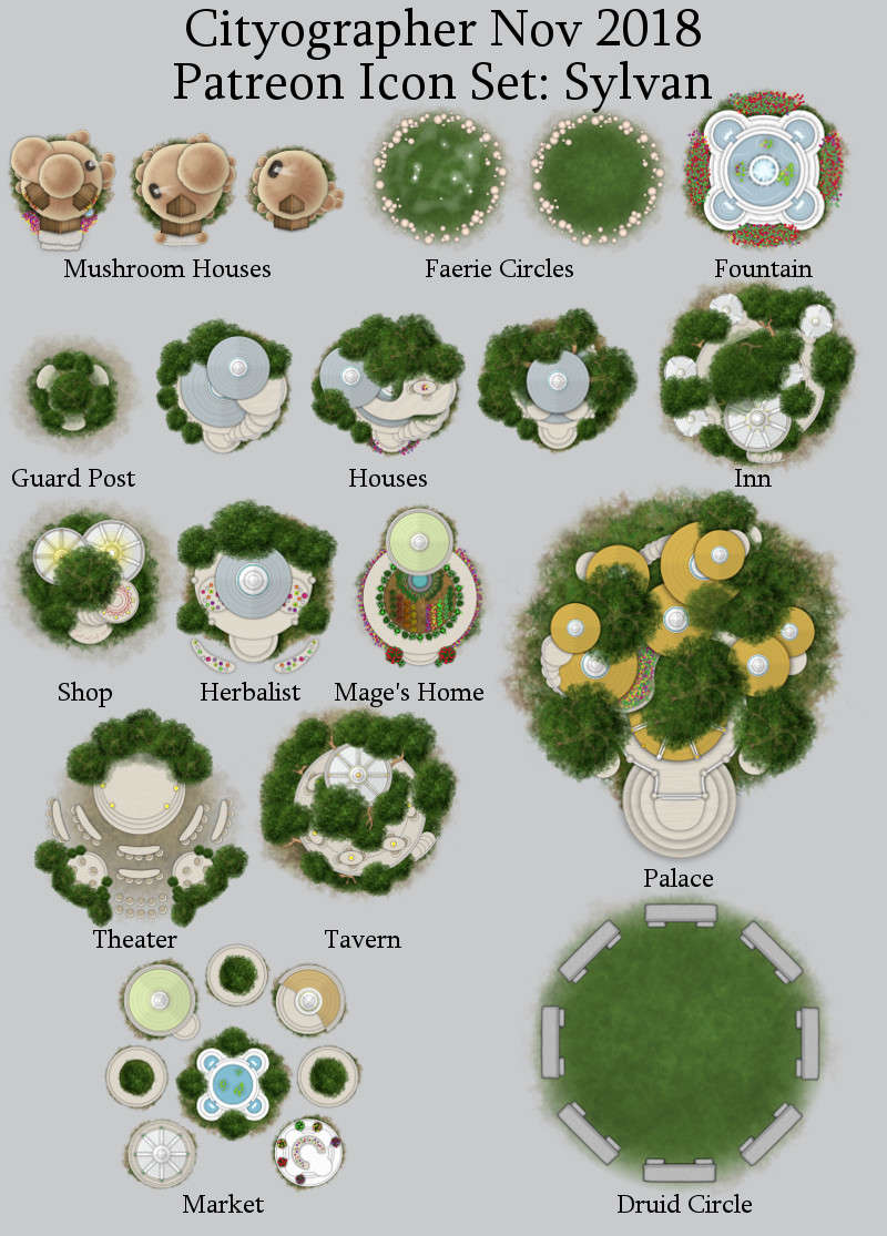 Cityographer Sylvan City Map Icons (Any Editor) - Inkwell Ideas | Map ...
