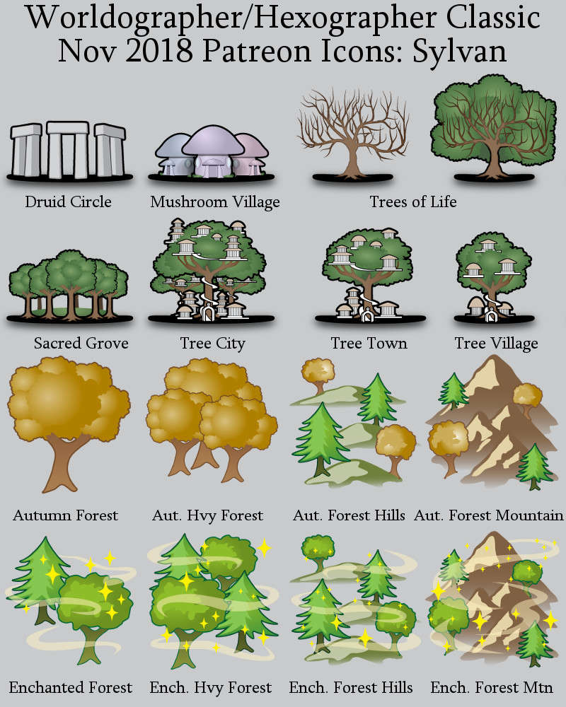 Hex/Worldographer Classic Style Sylvan World Map Icons - Inkwell Ideas ...