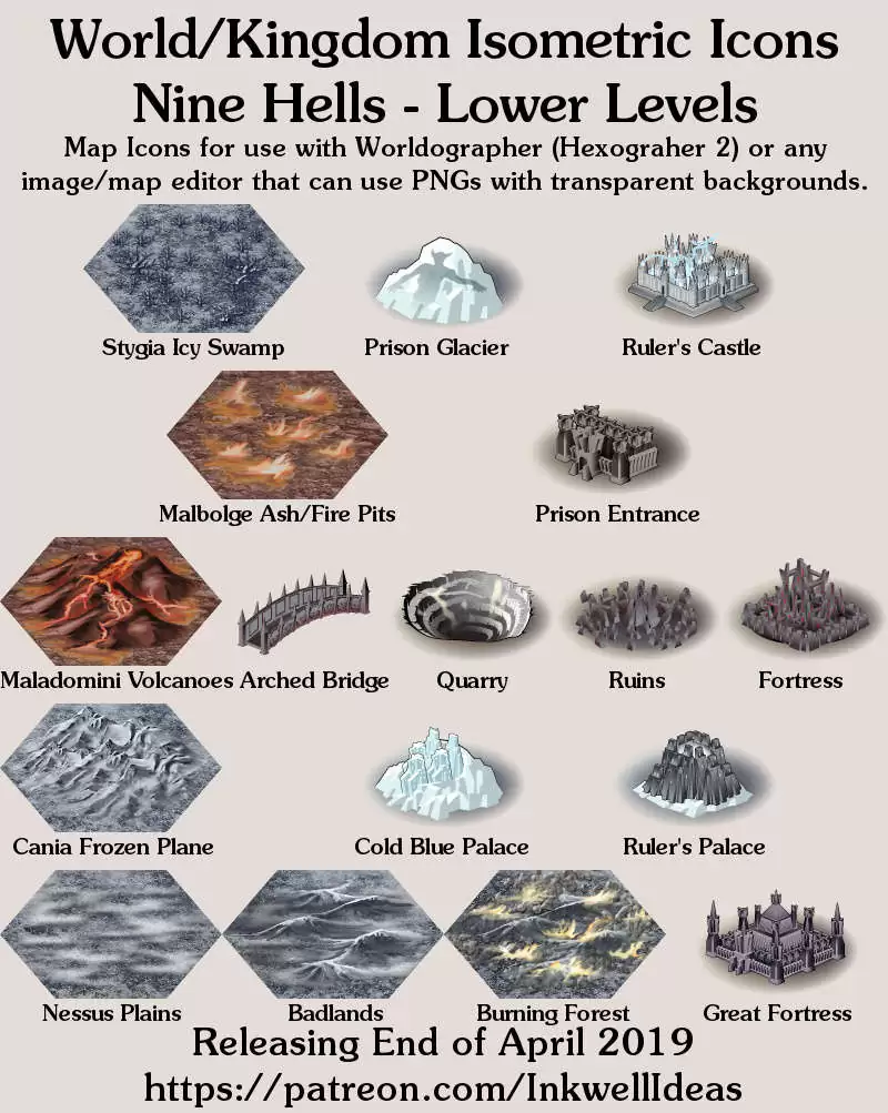 Worldographer Isometric Style 9 Hells Lower Levels Map Icons - Inkwell ...