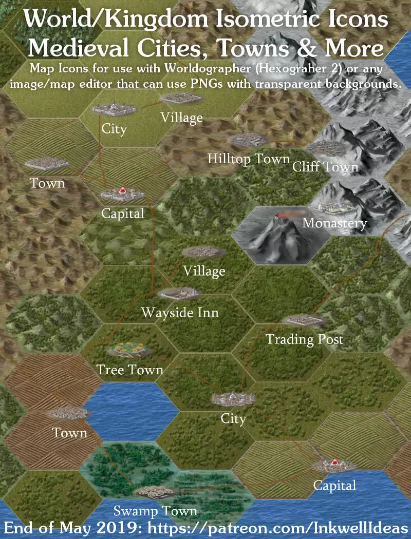 Worldographer Isometric Style Medieval Map Icons - Inkwell Ideas | Map ...