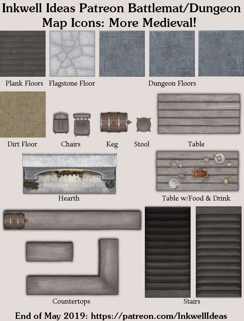 Dungeon/Battlemat Medieval Map Icons (Any Editor) - Inkwell Ideas | Map ...