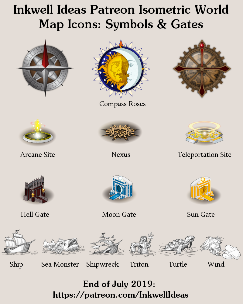 Worldographer Isometric Style Symbols & Gates Map Icons - Inkwell Ideas ...