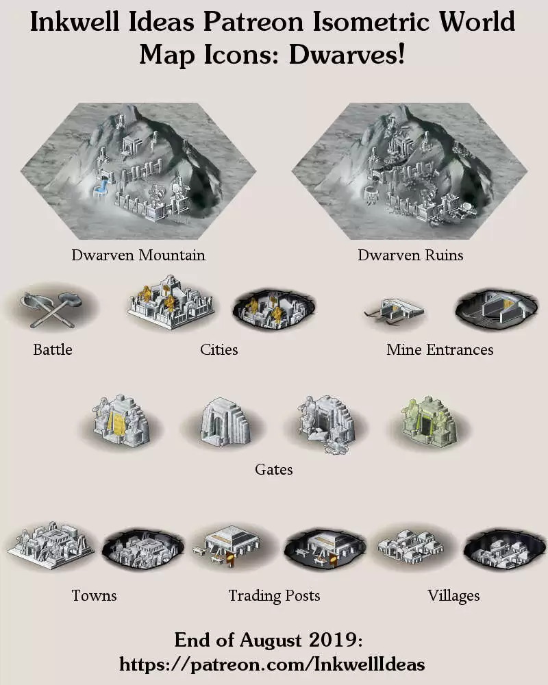 Worldographer Isometric Style Dwarven Map Icons - Inkwell Ideas | Map ...