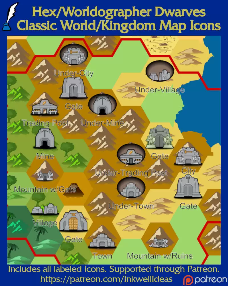 Hex/Worldographer Classic Style Dwarven World Map Icons - Inkwell Ideas ...