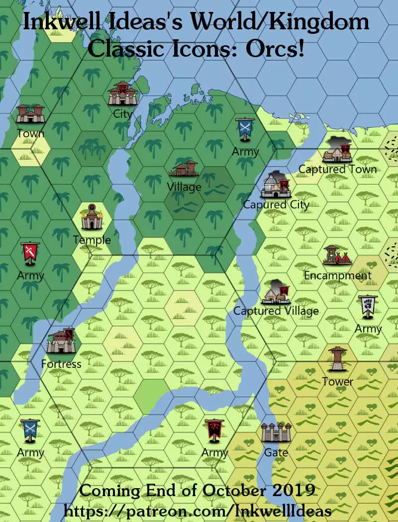 Hex/Worldographer Classic Style Orc World Map Icons - Inkwell Ideas ...