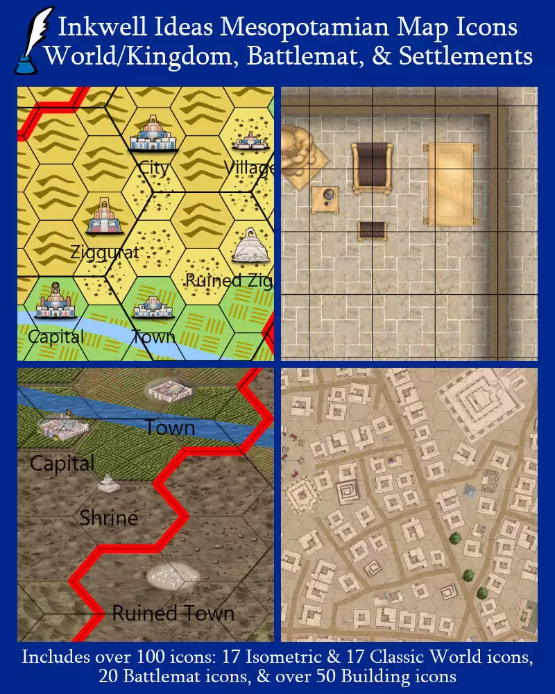 Worldographer Mesopotamian Battlemat, Settlement, and World/Kingdom Map ...
