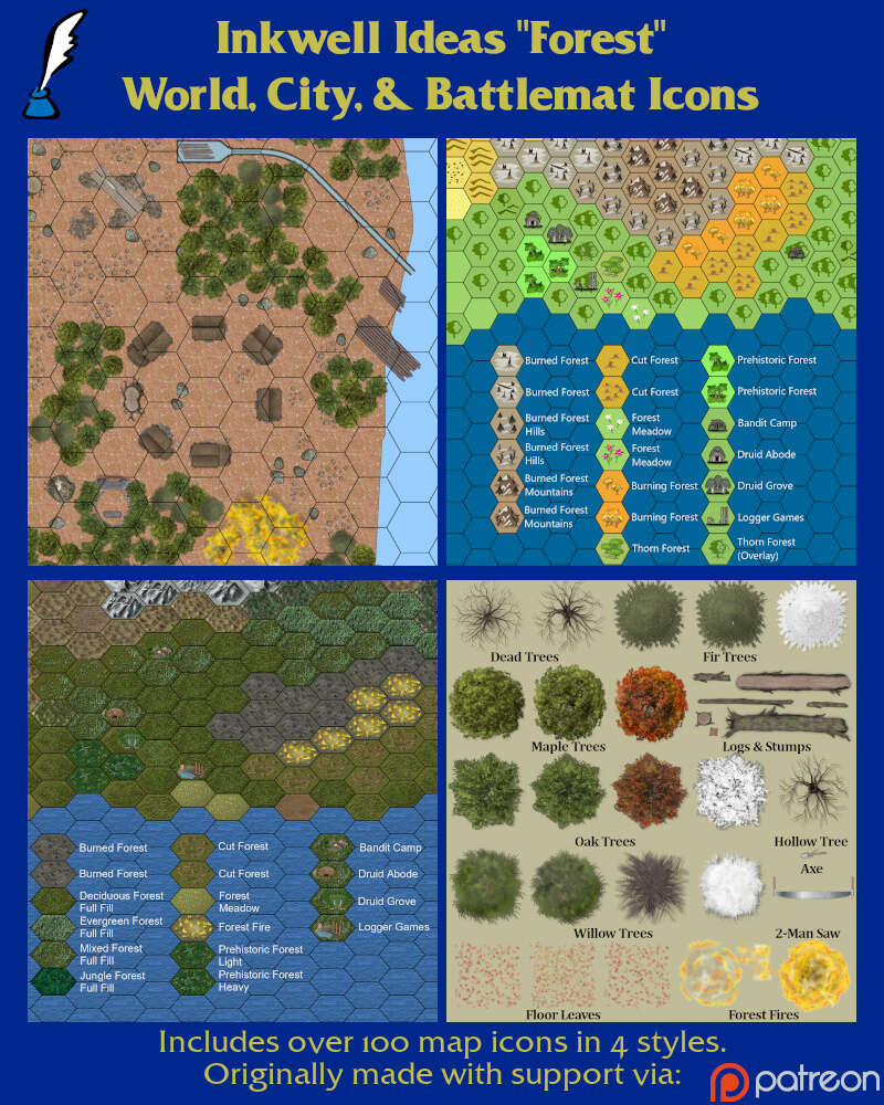 Worldographer Forest Battlemat, Settlement, and World/Kingdom Map Icons ...