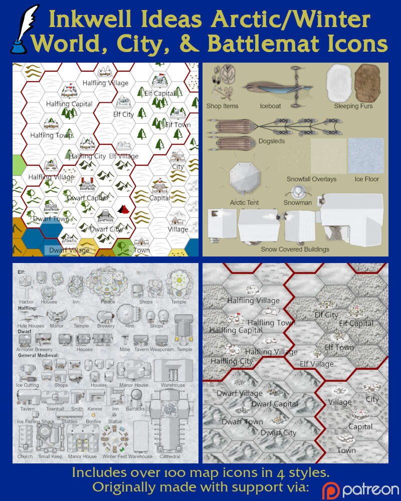 Worldographer Arctic/Winter Battlemat, Settlement, and World/Kingdom ...