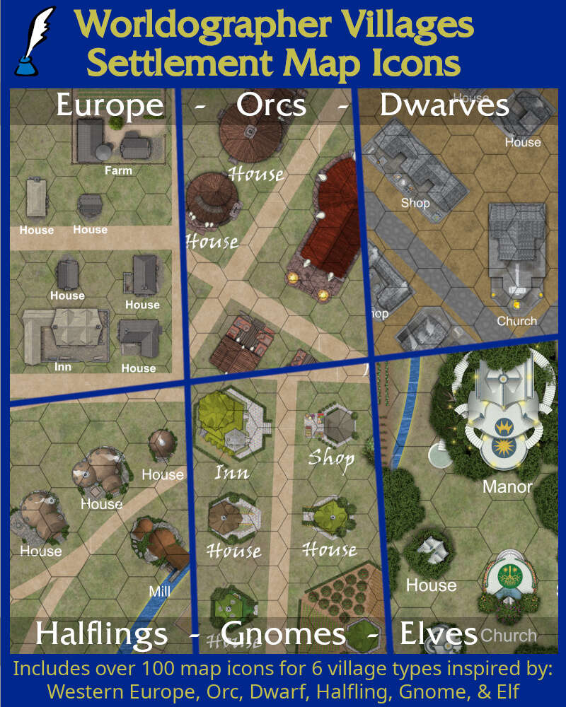 Worldographer Villages Settlement Map Icons - Inkwell Ideas | Map Icon ...