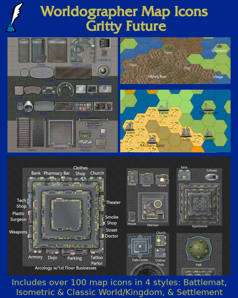 Worldographer Gritty Future Battlemat, Settlement, and World/Kingdom ...