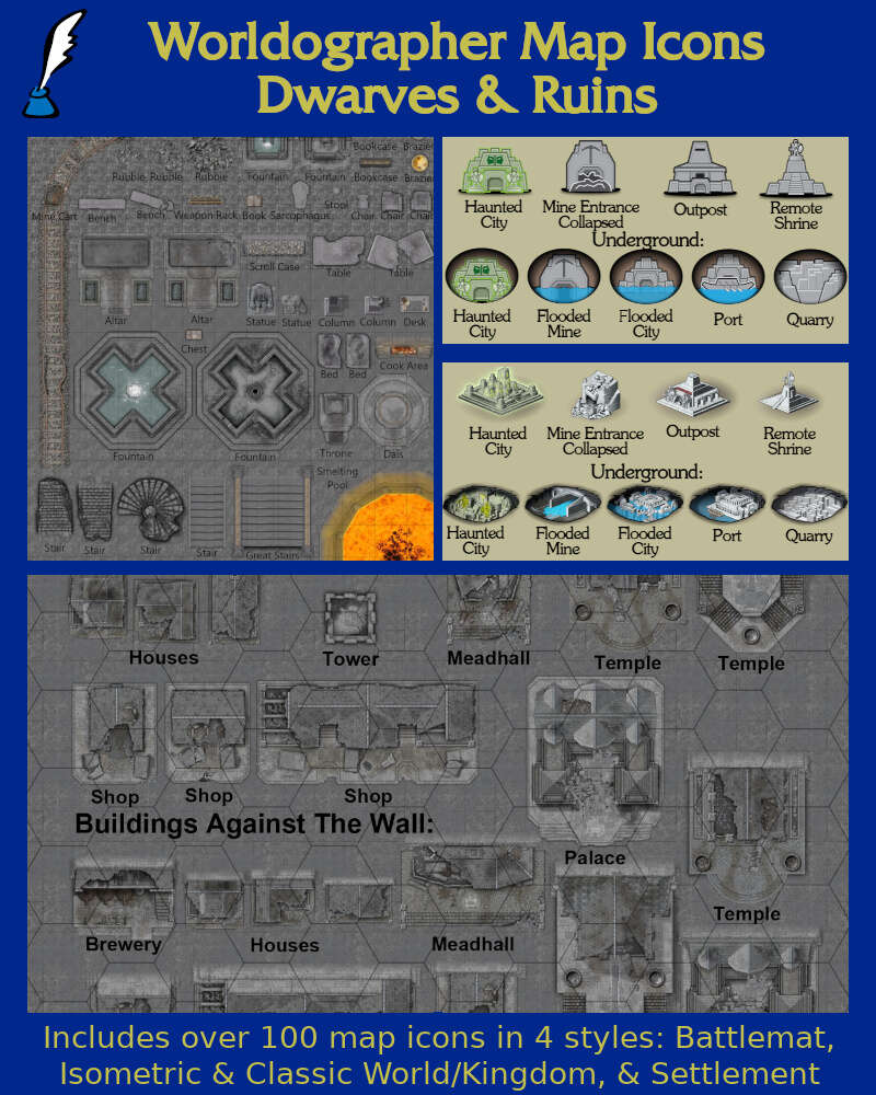 Worldographer Dwarves & Ruins Battlemat, Settlement, and World/Kingdom ...