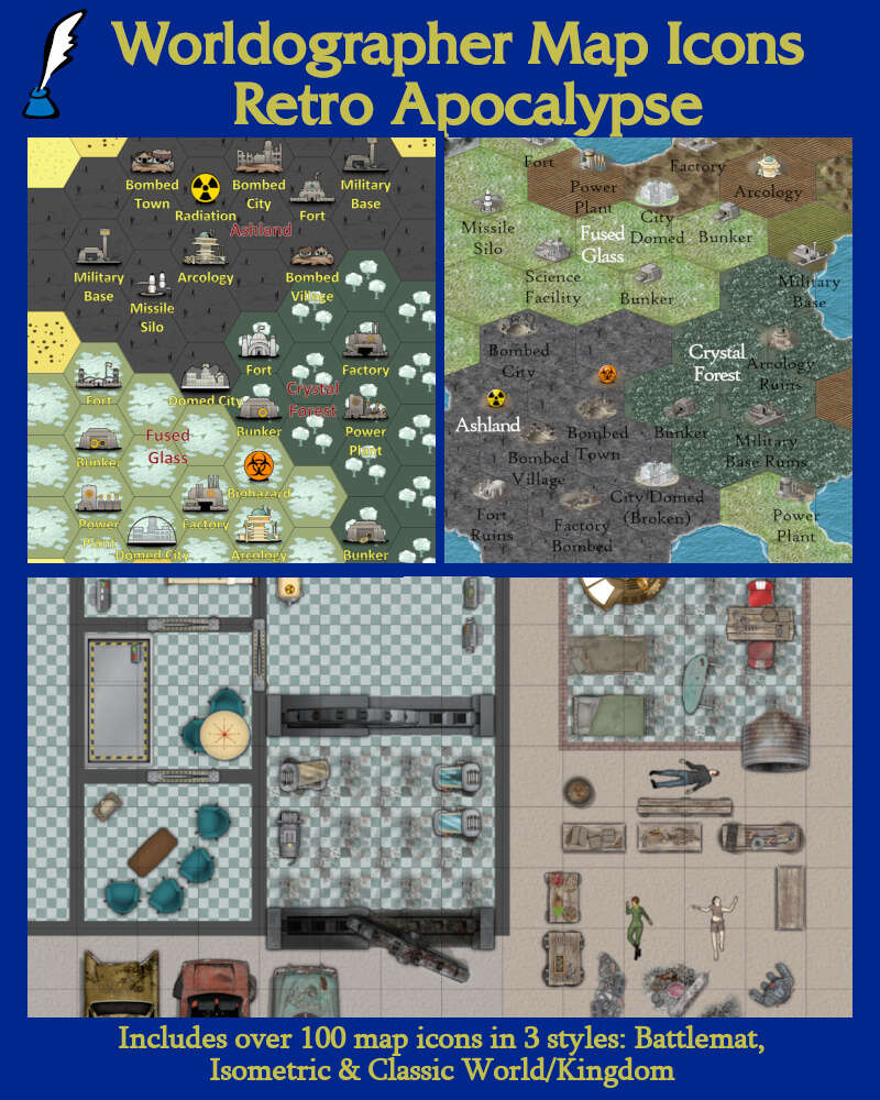 Worldographer Retro Apocalypse Battlemat, and World/Kingdom Map Icons ...